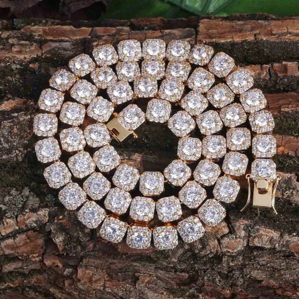 10mm 24” 18k Gold Cluster Tennis Chain - Gem